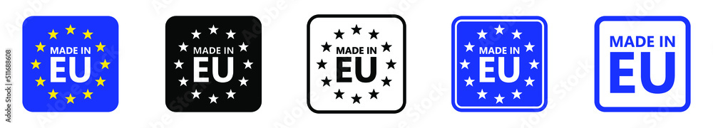 Made in EU. European union logo. Vector illustration. Set of EU flag ...