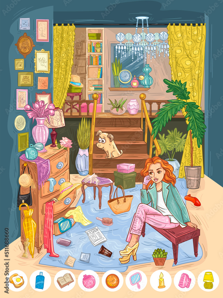 Girl in hall before leaving the house Stock Vector | Adobe Stock