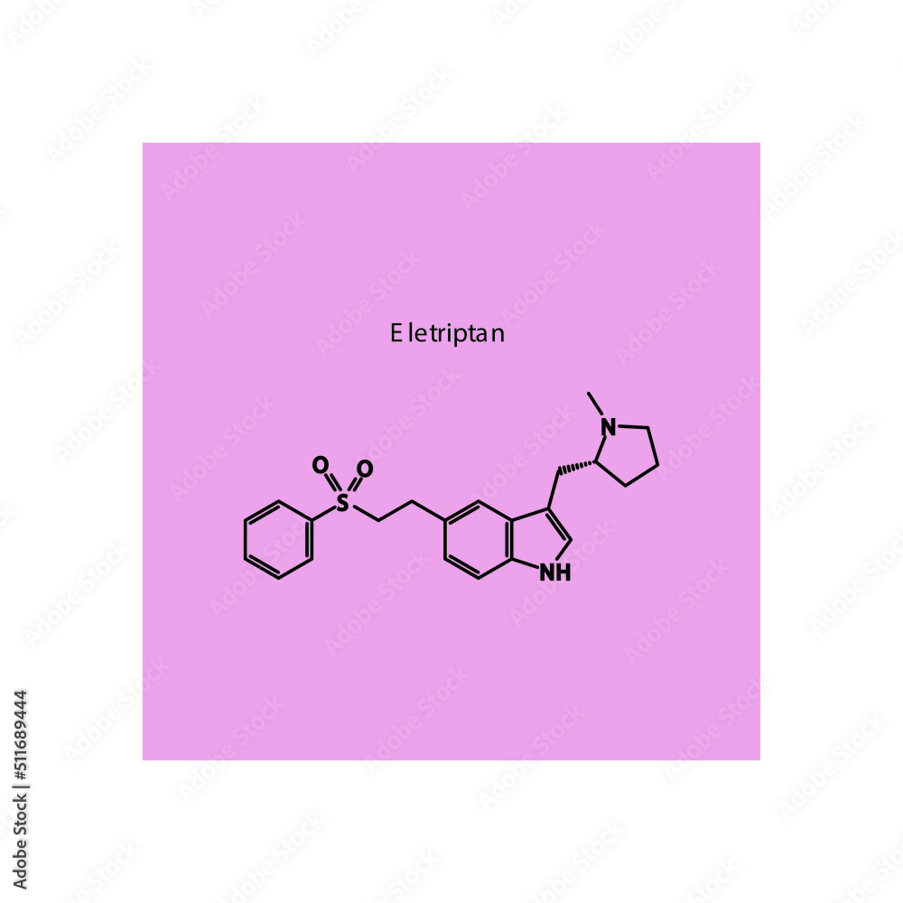 Vecteur Stock Eletriptan molecule flat skeletal structure, Triptan ...