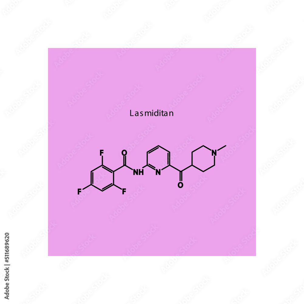 Lasmiditan molecule flat skeletal structure, Ditan class drug used to ...