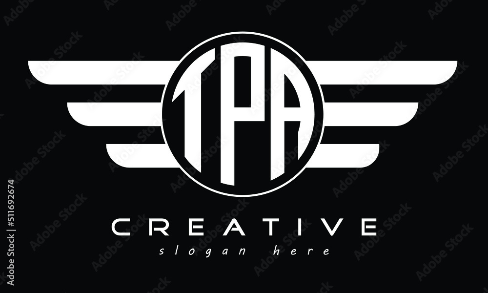 TPA three letter circle with wings logo design vector template ...