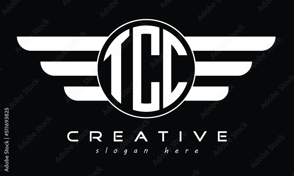 TCC three letter circle with wings logo design vector template ...