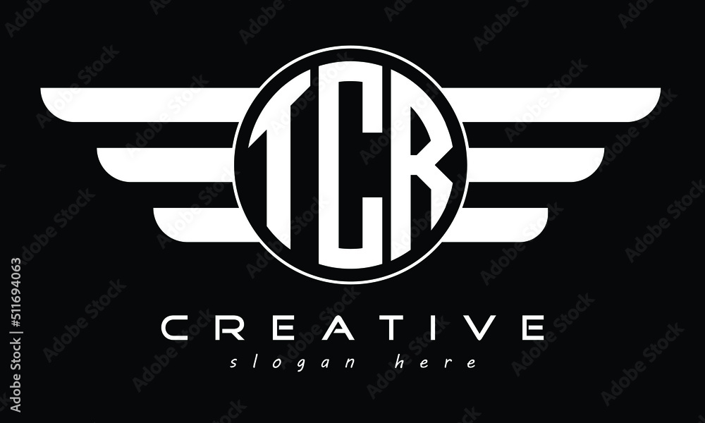 TCR three letter circle with wings logo design vector template ...