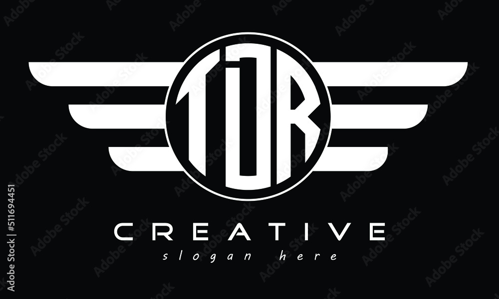 TDR three letter circle with wings logo design vector template ...