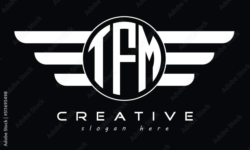 TFM three letter circle with wings logo design vector template ...