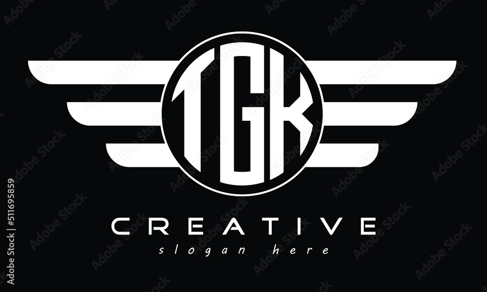 TGK three letter circle with wings logo design vector template ...