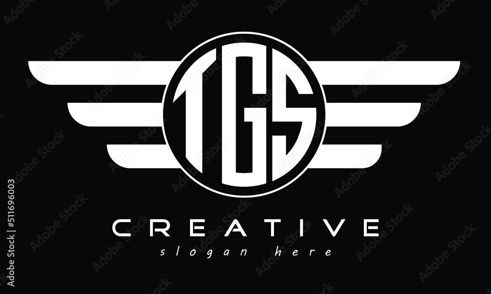 TGS three letter circle with wings logo design vector template ...