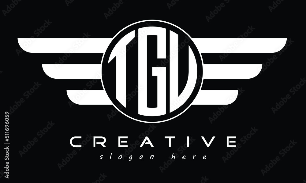 TGU three letter circle with wings logo design vector template ...