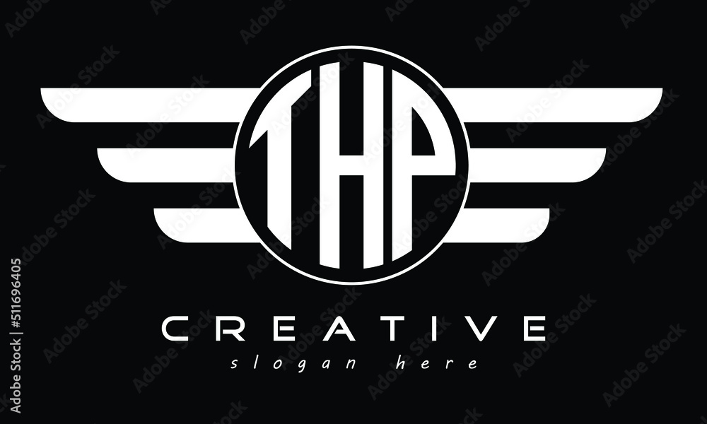 THP three letter circle with wings logo design vector template ...