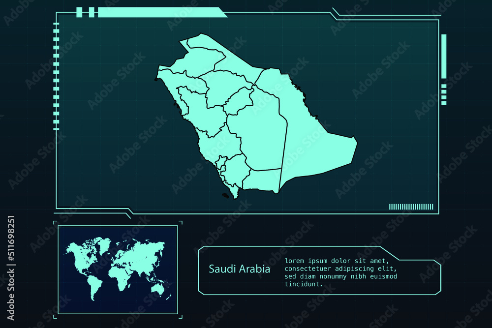 Saudi Arabia Map Futuristic infographic Map element collection ...