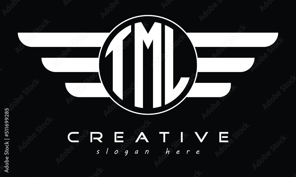TML three letter circle with wings logo design vector template ...