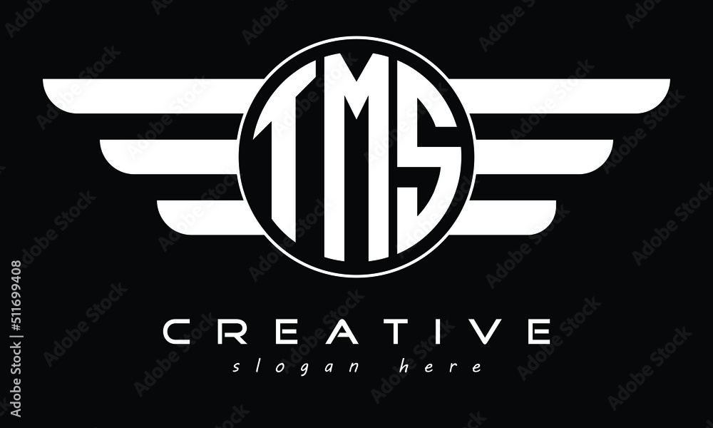 TMS three letter circle with wings logo design vector template ...