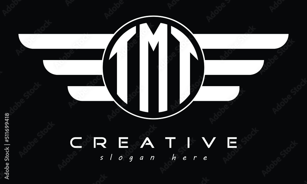TMT three letter circle with wings logo design vector template ...