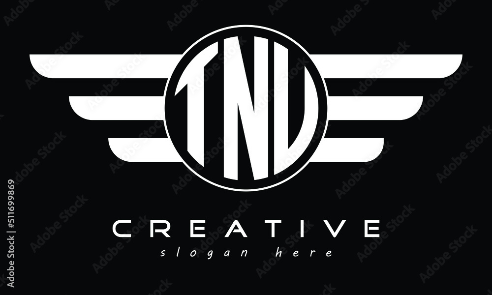 TNU three letter circle with wings logo design vector template ...