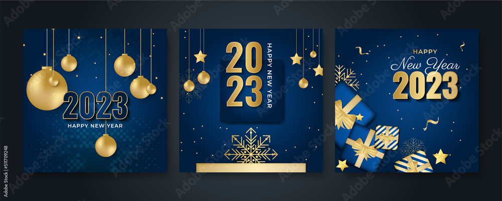Happy new year 2023 square post card background for social media ...