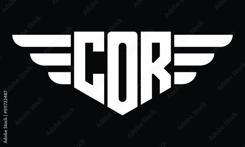 COR three letter logo, creative wings shape logo design vector template ...