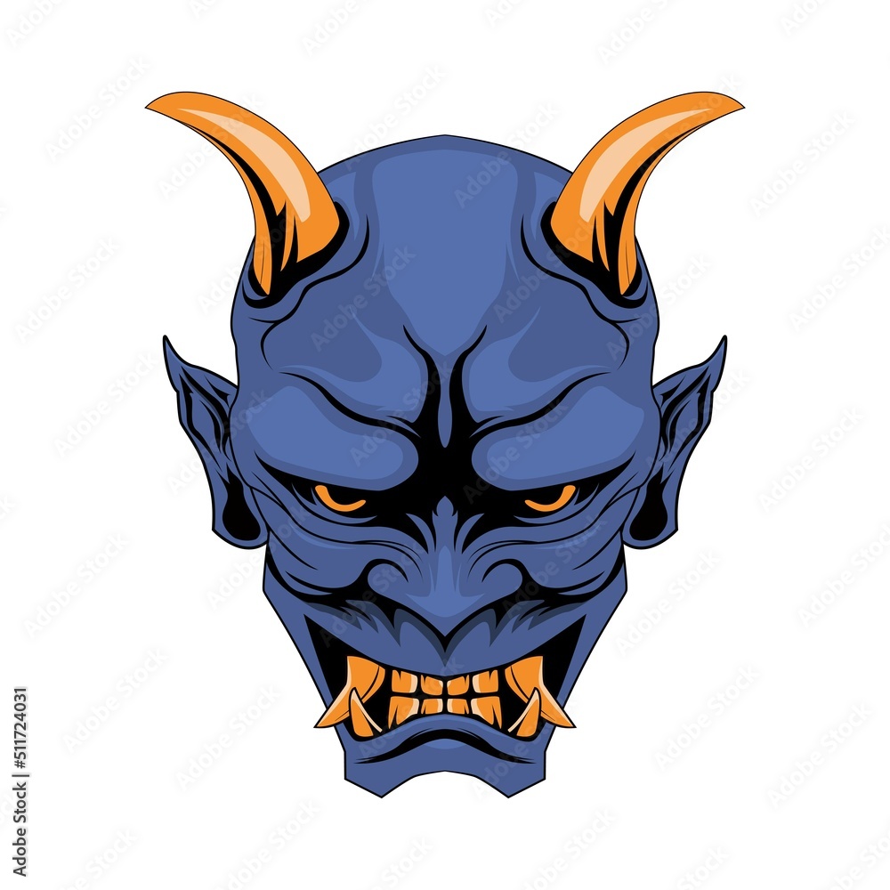 Oni Traditional Japanese Demon Mask With Blue Skin,Gold Eyes and Gold ...