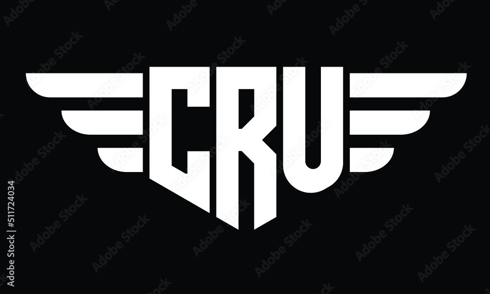 CRU three letter logo, creative wings shape logo design vector template ...