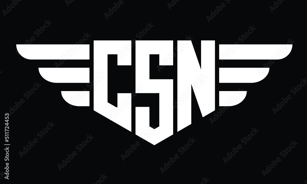 CSN three letter logo, creative wings shape logo design vector template ...