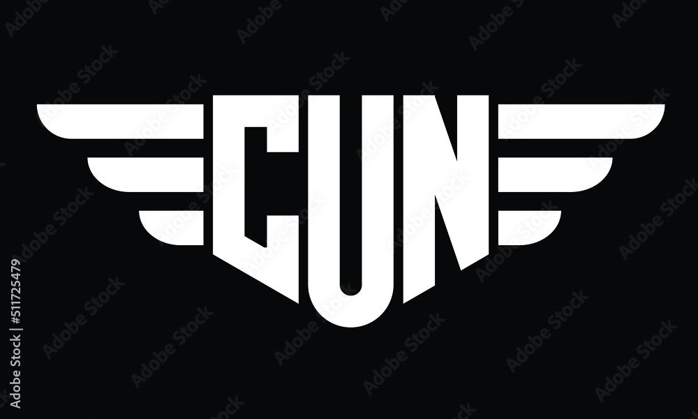CUN three letter logo, creative wings shape logo design vector template ...