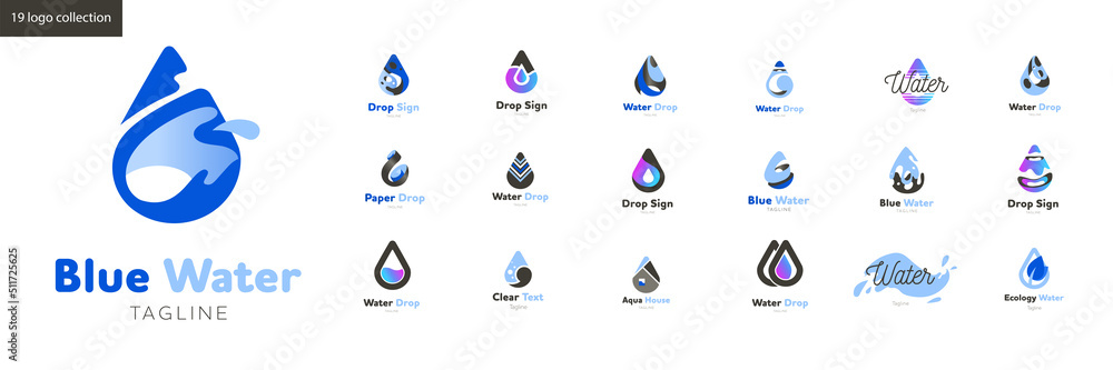 Large set of creative logos on the theme of water. Water drop logo ...