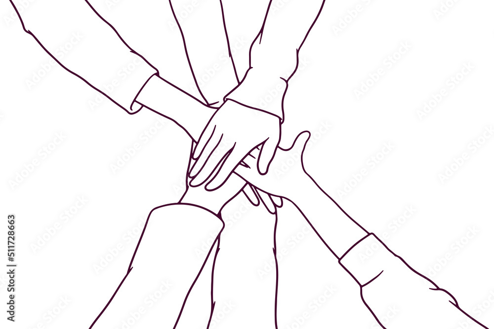 young people putting their hands together. stack of hands. friendship ...