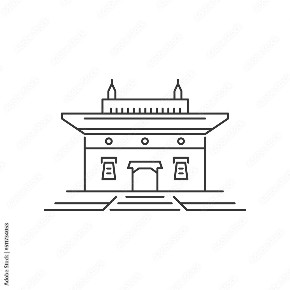 Asian palace linear isolated illustration. Ashram or House of God icon ...