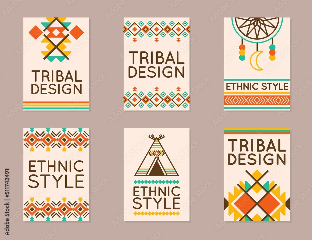 Native tribal posters. Brochure or presentation with ethnic patterns ...