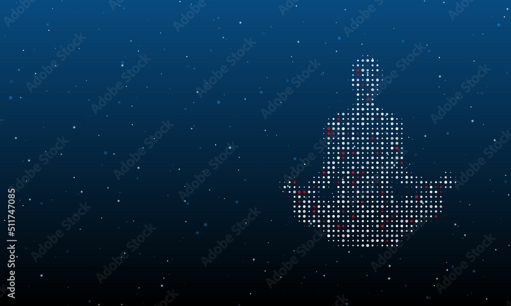 On the right is the yoga symbol filled with white dots. Background ...