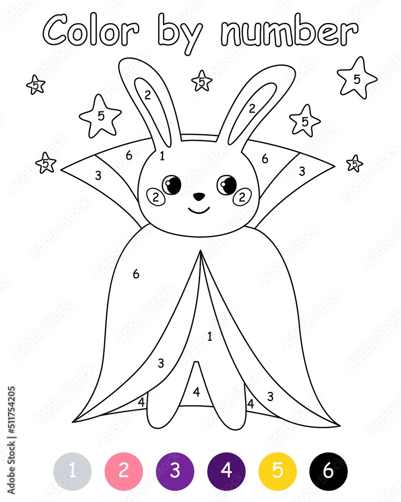 Vecteur Stock Color by number game for kids. Rabbit in costume vampire ...