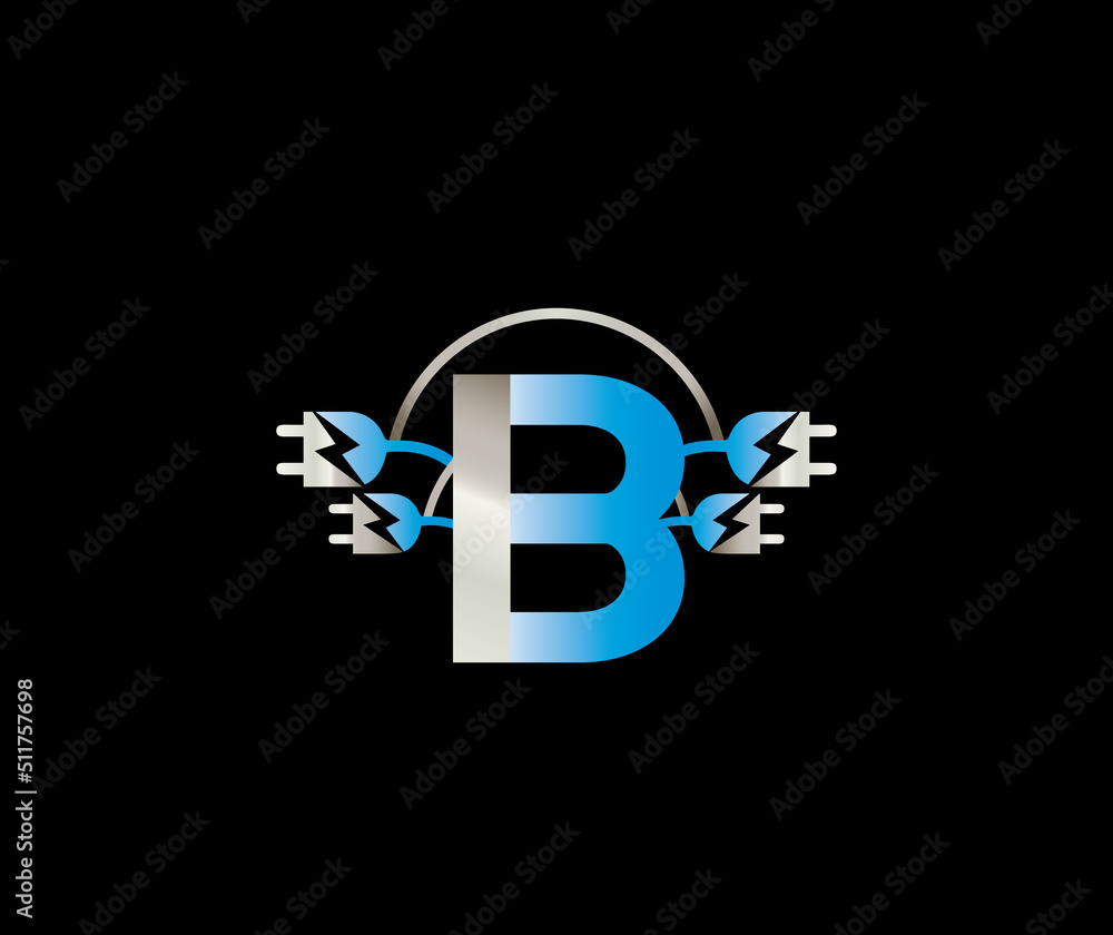 B letter electrical logo power electronics energy lightning Design ...