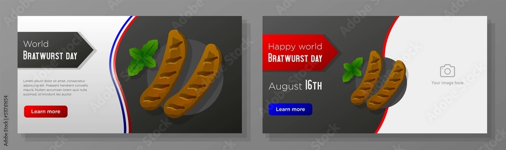 Happy world bratwurst day online banner template set, German sausages ...