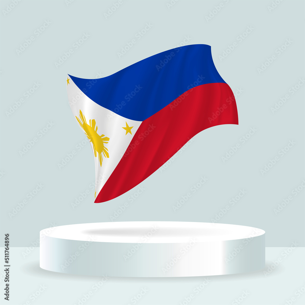 Philippines flag. 3d rendering of the flag displayed on the stand ...