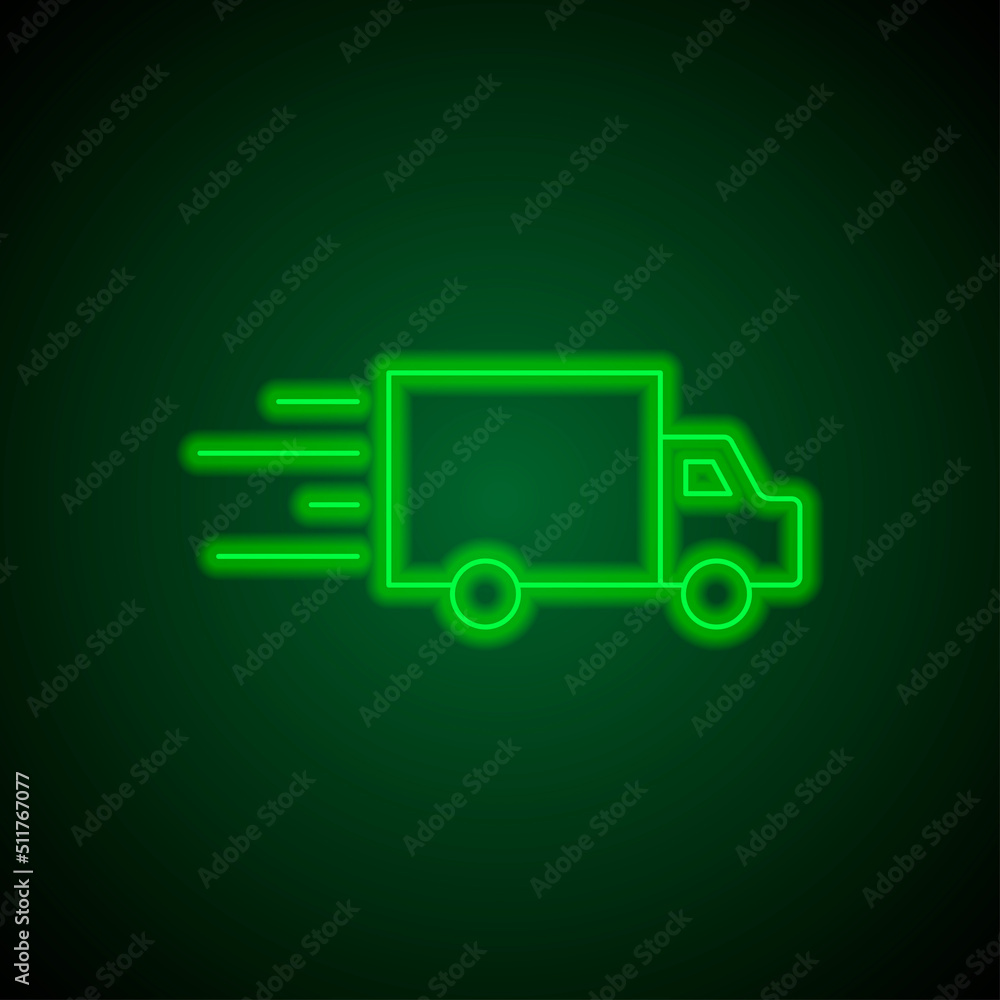 Fast delivery simple icon vector. Flat design. Green neon on black ...
