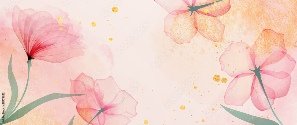 Luxury abstract art background with pink flowers in a watercolor style ...
