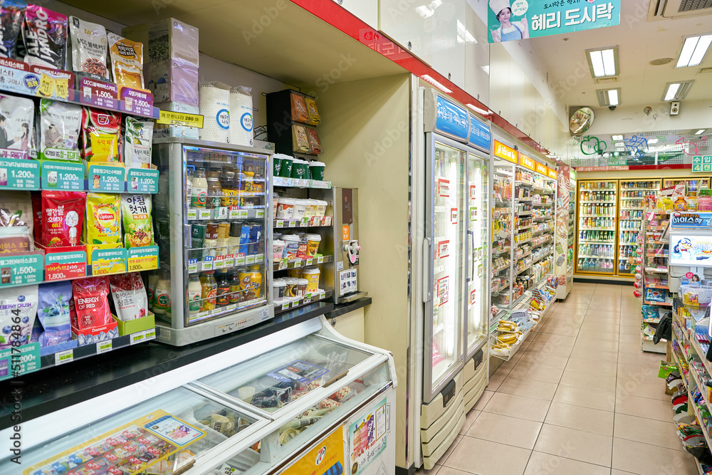 SEOUL, SOUTH KOREA - CIRCA MAY, 2017: inside 7-11 convenience store ...