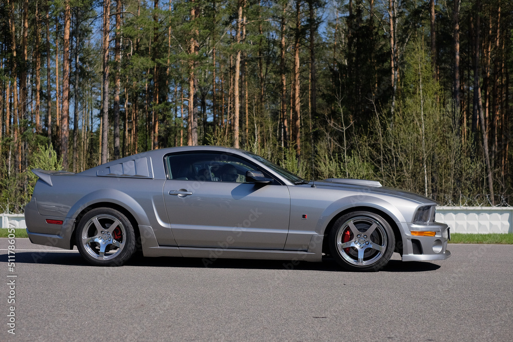 Minsk, Belarus June 1, 2022: cars at the start, competitions, powerful ...
