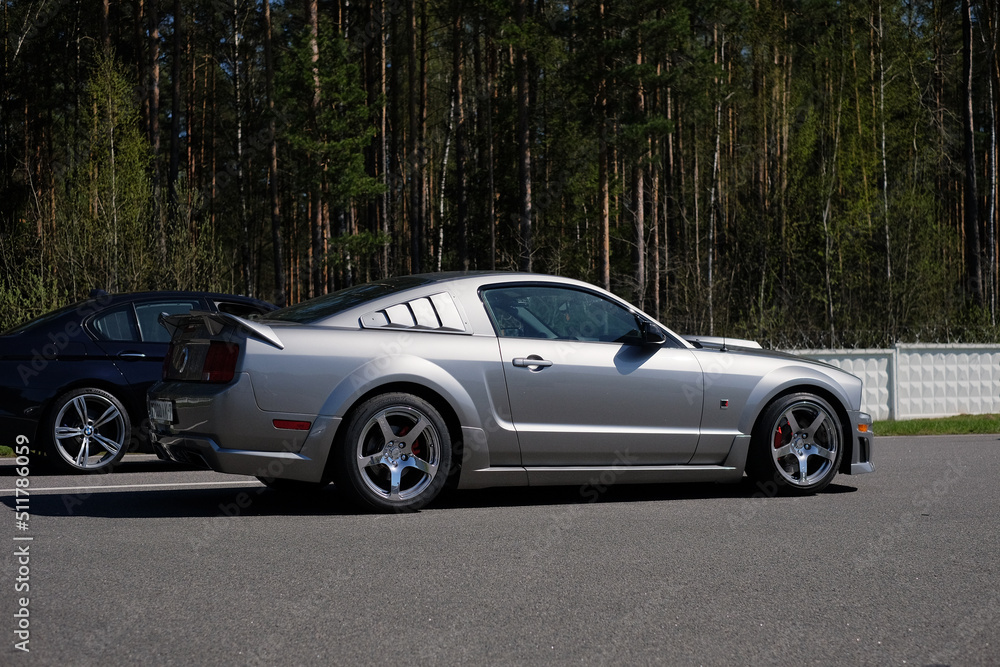 Minsk, Belarus June 1, 2022: cars at the start, competitions, powerful ...