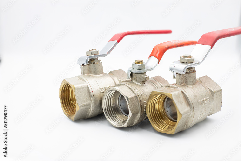 Stainless ball valve two way. Water valve isolated on white background ...