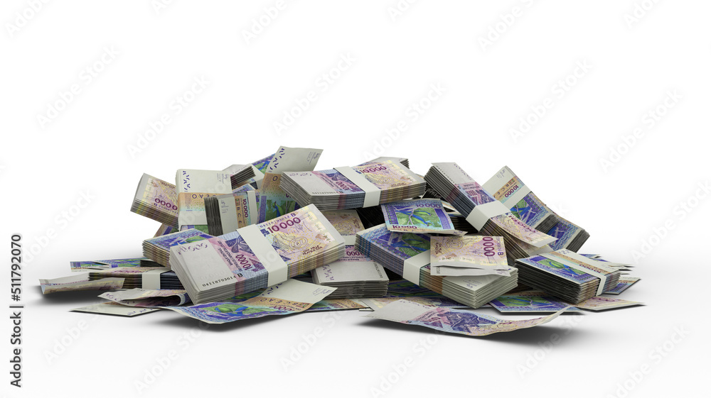 3d stack of 10000 West African CFA notes isolated on white background ...