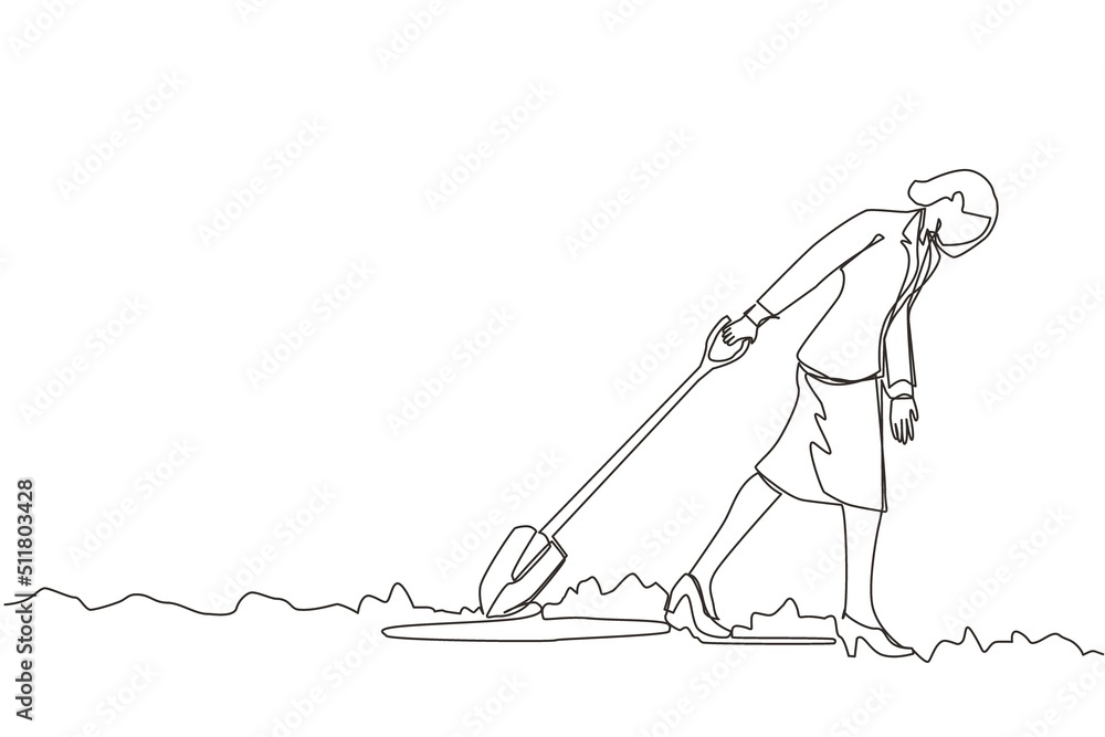 Continuous one line drawing businesswoman walking unsteadily leaving ...