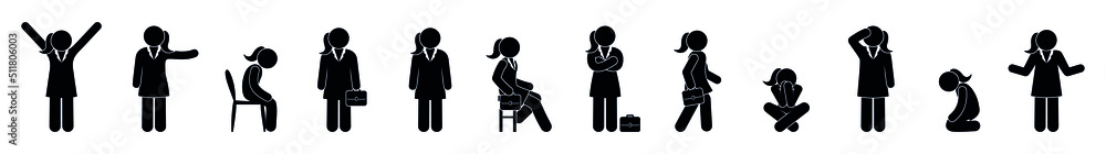 woman at work icon, businesswoman illustration, stick figure man, woman ...