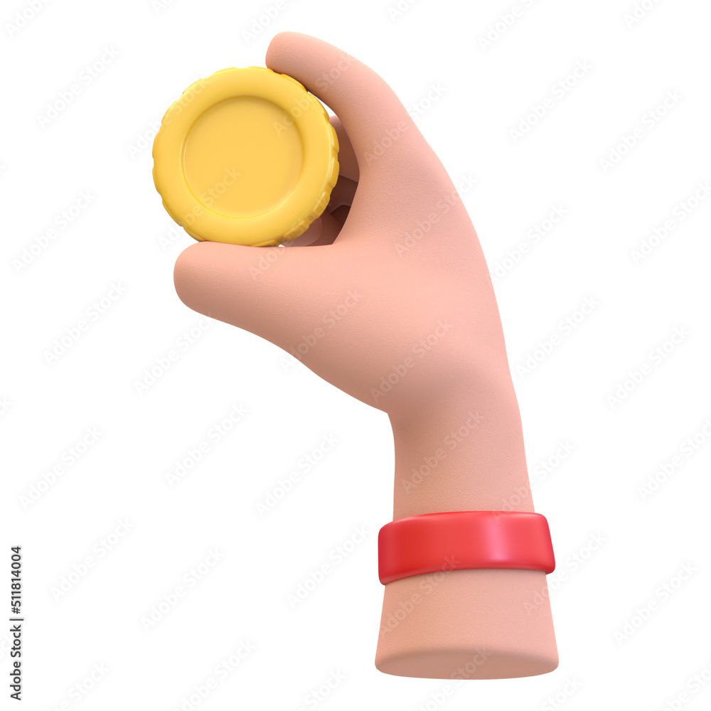 cartoon hand holding gold coin 3d rendering illustration Stock Photo ...