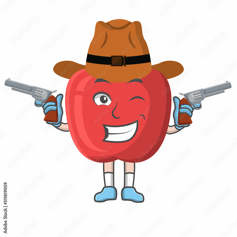 Apple cowboy gun design character, design vector illustrator, character ...