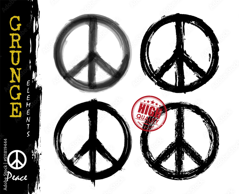 Vecteur Stock Set of peace symbol . Realistic hand drawn with grunge ...