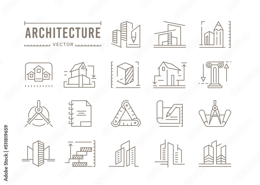 Architecture logo. Construction buildings line icons. Engineer houses ...