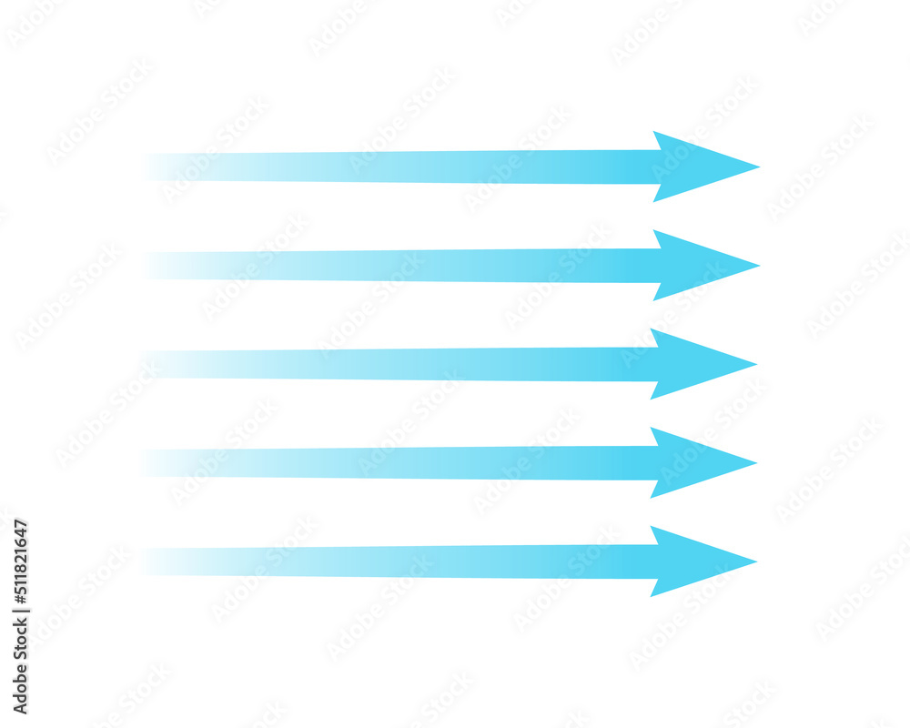 Air flow. Blue arrow showing direction of air movement. Wind direction ...