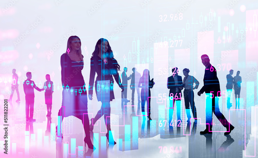 Teamwork in financial company, stock market chart and New York ...