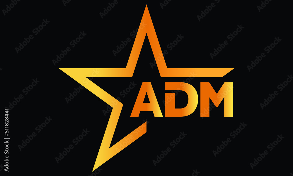 ADM golden luxury star icon three letter logo design vector template ...