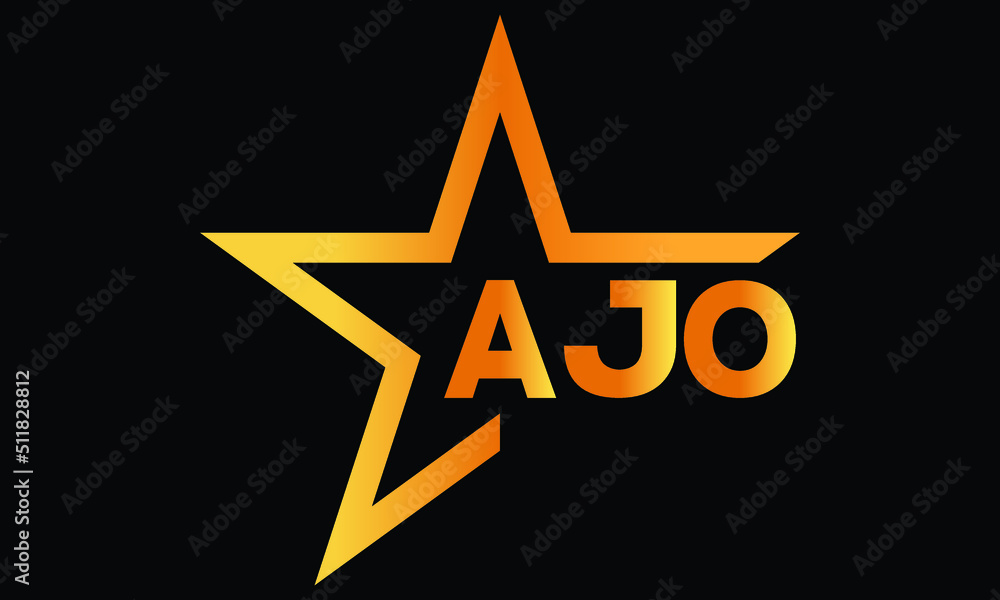AJO golden luxury star icon three letter logo design vector template ...